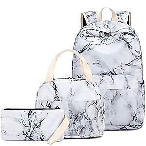 LEDAOU Backpack for Teen Girls Bookbag School Backpack Set with Lunch box and Pencil Bag Marble