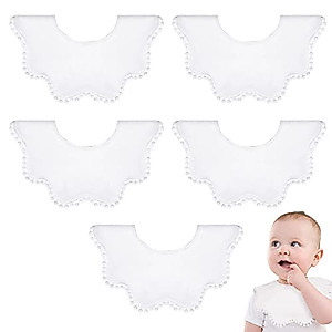 Whaline 5Pcs White Baby Bibs 360 Degree Rotate Newborn Drool Bibs Cotton Infant Bandana Flower Shape Absorbent Saliva Towel for Anti Stain Baby Boys Girls Teething Toddlers