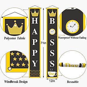 Pudodo Happy Boss's Day Porch Banner Best Boss Ever Office Celebration Front Door Sign Wall Hanging Party Decoration