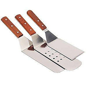 Stainless Steel Metal Spatula Burger Turner Spatula,Burger Flippers,Solid Cooking Spatula,Perforated Cooking Spatula and Griddle Spatula，Hamburger Turner with wooden handle for Barbecue, Steak, Pizza