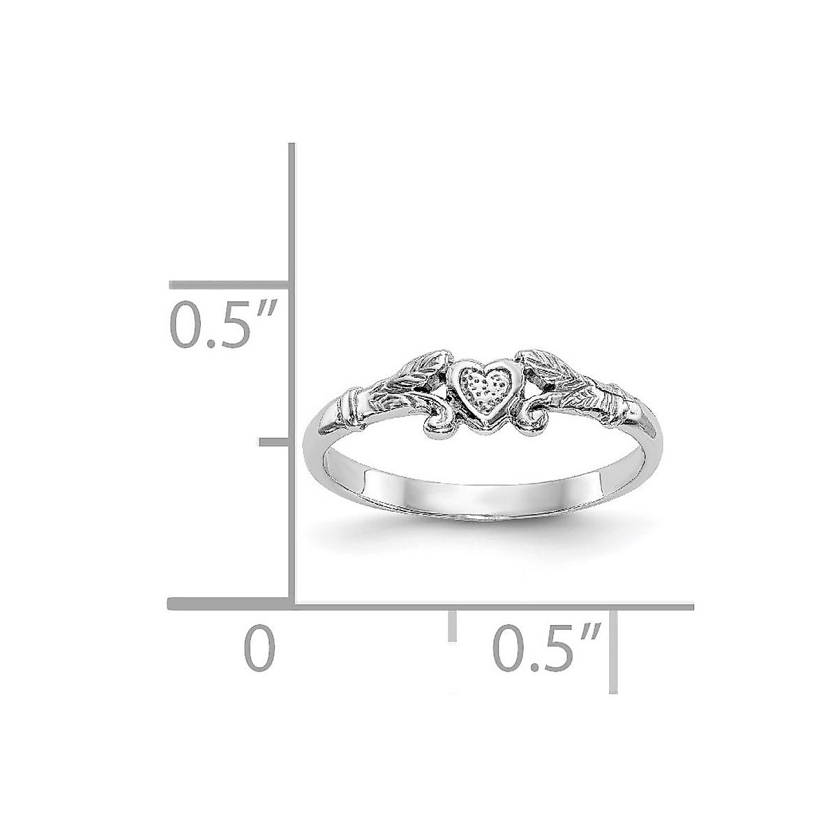 14k White Gold Solid Polished Flat back Textured Mini Love Heart Baby Ring Size 1.00 Jewelry for Women