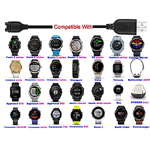 JIUJOJA Charger Cable Compatible with Garmin Watch - 3.93ft Length (2Pack) and 8pcs Colour Protector