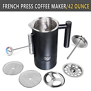 qidcfe French Press Coffee Maker ，304 Grade Stainless Steel Insulated ， Easy To Clean Removable Bottom，42oz(1.2L) Coffee Press for Home Office，Dishwasher Safe (black)