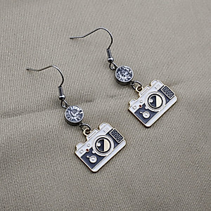 NC Camera Earrings with Birthstone Photographer Earrings Personalized Retro Camera Earrings Photography Gift Camera Charms Jewelry (Camera Ear RG)