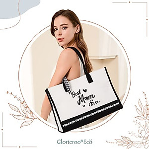 GLORIEROO Gorgeous Christmas Gifts, Lovely Lace Canvas Tote Bag Mom Gifts, Embroidery Gifts for Mom, Gifts for Wife, Great for Birthday, Valentines Day, Anniversary, Mothers Day Gifts_Best Mom Ever