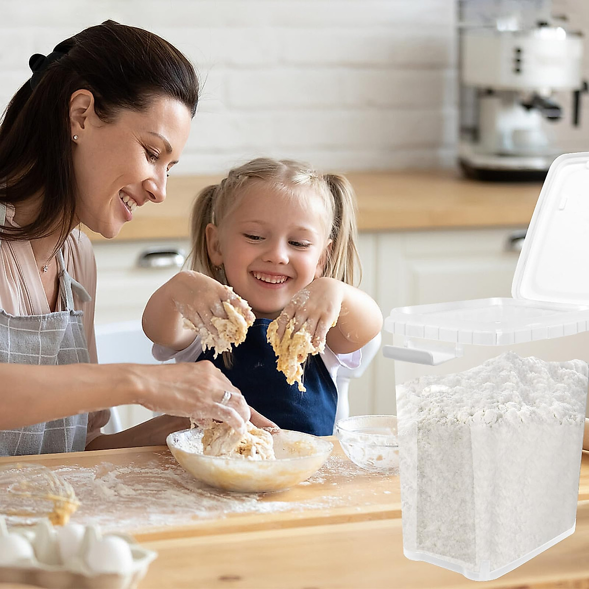 Tight-Lock Rice Container 15 Lbs - Airtight Flour Container with Scoop - Food-Grade Plastic Food Storage Container for Cereal, Sugar - Dry Food Dispenser for Kitchen, Pantry Organizers and Storage