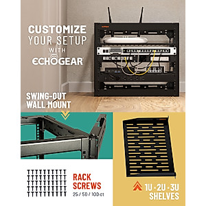 ECHOGEAR 10U Network Rack - Wall Mountable Heavy Duty 4 Post Design Holds All Your Networking & AV Gear - Open Frame Design Includes 2 1U Vented Shelves & Mounting Hardware