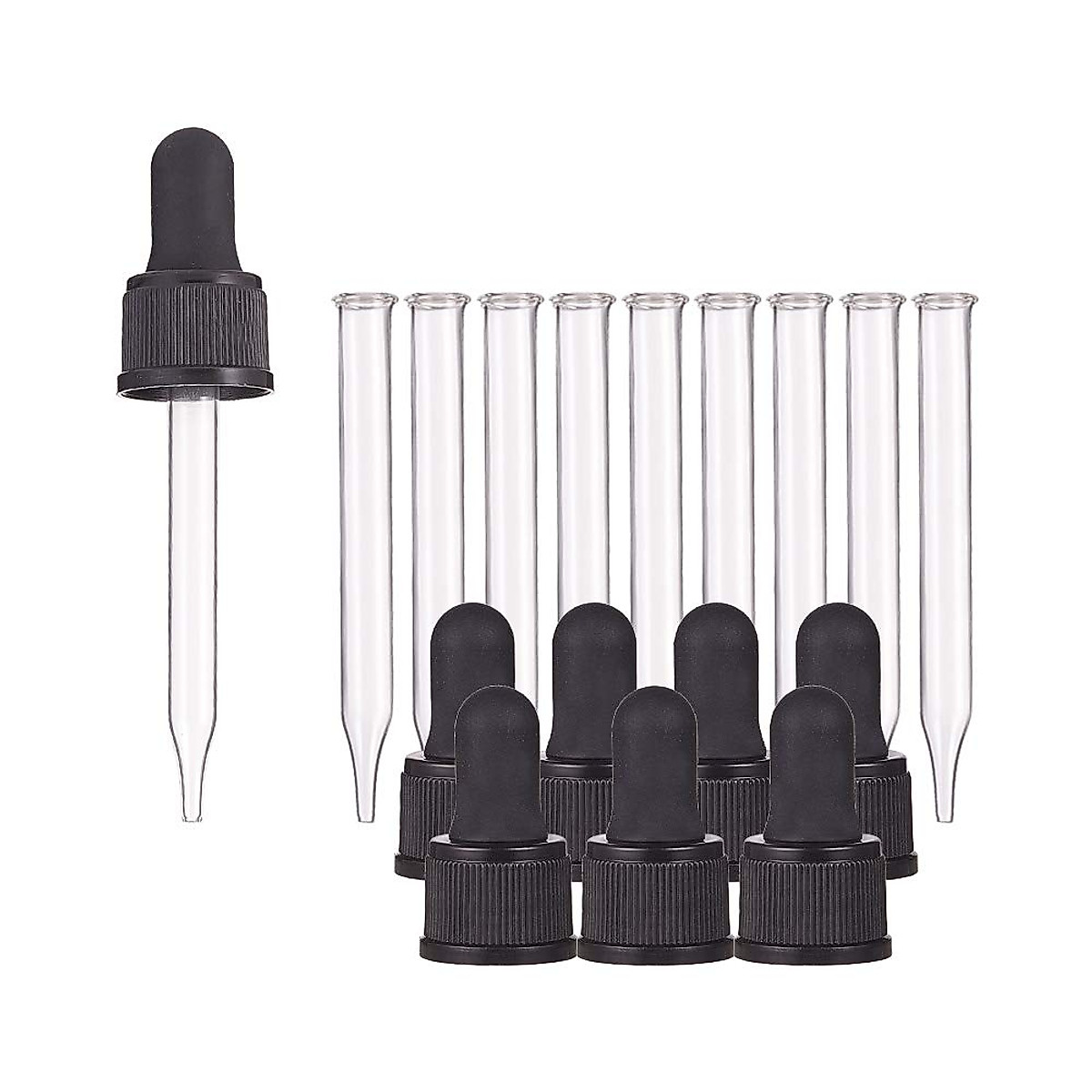 PH PandaHall Set of 12, Glass Eye Droppers for Essential Oil 30ml (1 Ounce) Pressure Rotating Cover Oil Droppers Pipettes Roller Tops for Essential Oil Bottles