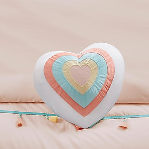 Mi Zone Kids Twin Comforter Set for Girls, Pink Comforter SetTwin Comforter Set, Tessa Adorable Twin Bedding Sets for Girls, Fun Pom Pom Tassel, Sham, Boho Heart Throw Pillow, Twin, Blush 3 Piece