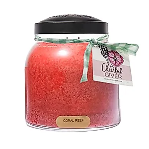 A Cheerful Giver - Coral Reef - 34oz Papa Scented Candle Jar with Lid - Keepers of The Light - 155 Hours of Burn Time, Gift Candle, Red