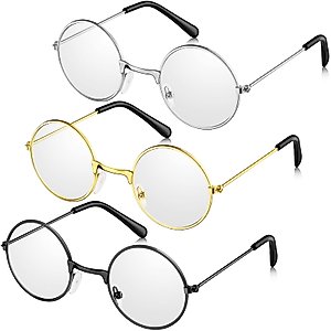 Zjoey 3 Pairs Kid Costume Santa Claus Glasses Metal Wire Rim Clear Lens Eyewear Fabric Doll Dress Up Eyeglasses Dolls Costume Accessories for Old Man Old Lady Costume (4.53 Inch, Fit for Kid Costume)