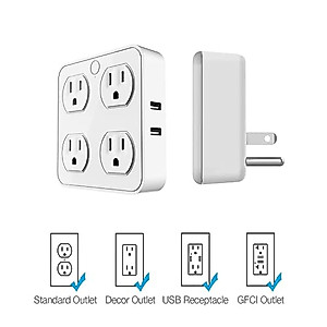 Wireless Wall Tap Smart Plug,Surge Protector, 4 Outlet Extender with 4 USB Charging Ports, Compatible with Alexa, Google Assistant and Siri, no Hub Required (4 Outlets,4 USB Ports),ETL Certification