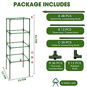 MQHUAYU 3 Pack Tomato Cages, Square Tomato Plant Stakes Support Cages Trellis for Garden Climbing Vegetables Flowers Fruits (3 Pack - Extra Bold)