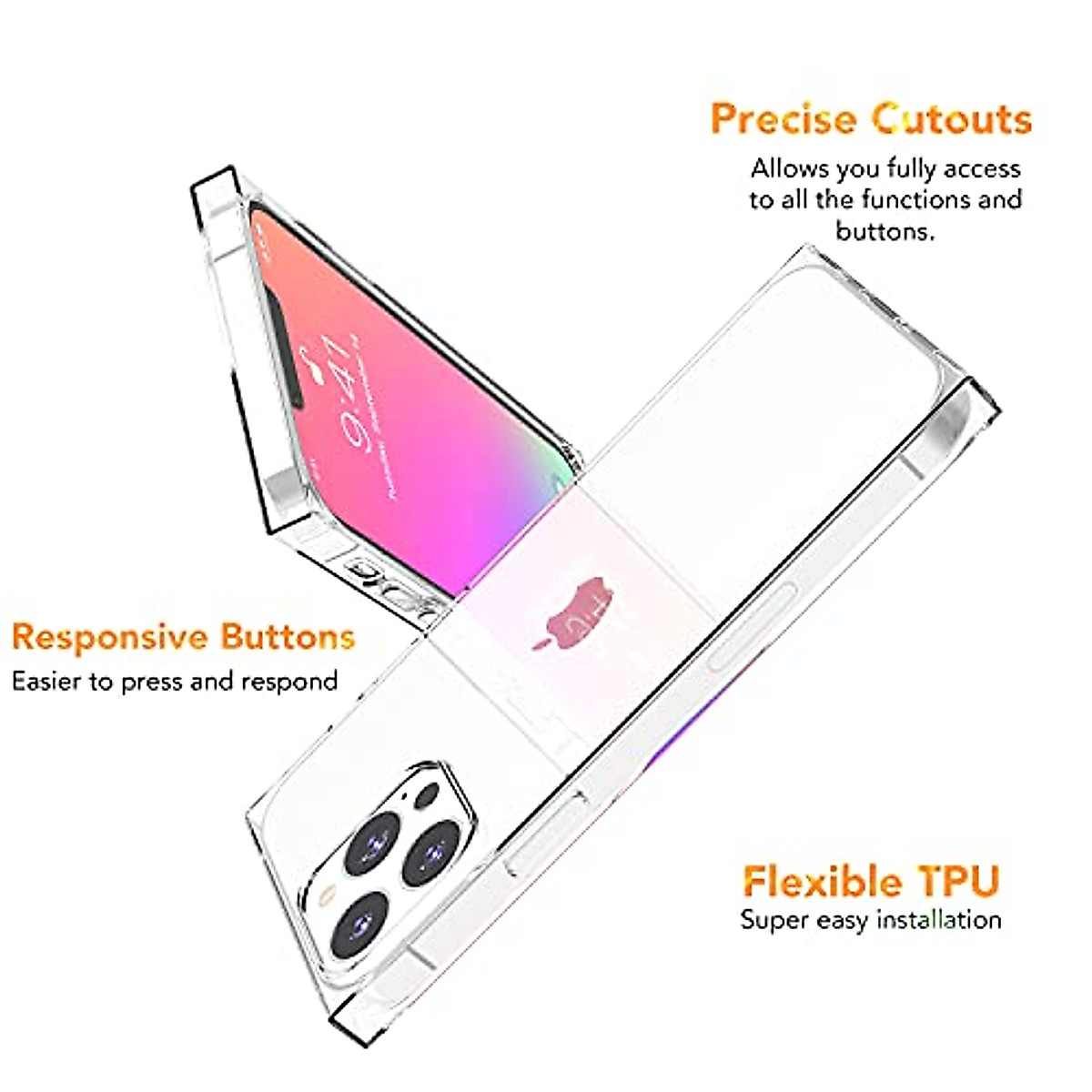 ANHONG Clear Square Case Compatible with iPhone 13 Pro Max 6.7 inch 2021, HD Clear Cover Enhanced Corners TPU Cushion, Shock-Absorption Soft TPU Case