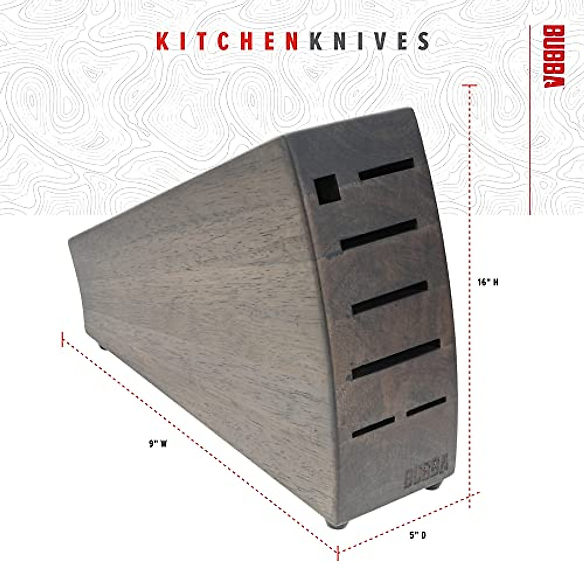 BUBBA Kitchen Knife Set for all your kitchen cutting needs with G10 Handles, Premium German Stainless Steel and a Parawood Knife Block.