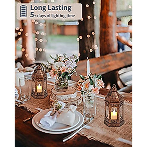 SHYMERY Mini Lantern with Flickering LED Candles,Battery Included,Decorative Hanging Lantern,Christmas Decorative Lantern,Indoor Candle Lantern,Battery Lantern Indoor Use(Set of 8 Copper Brushed)