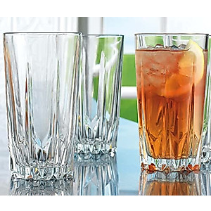 Glaver's Classic Drinking Glasses Set Of 4 Old Fashioned Highball Glass Cups 15 Oz, Diamond Cut Glass For Bar Glasses, Water, Beer, Juice, Cocktails
