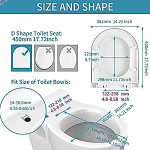 SADALAK Toilet Seat D Shape Soft Close Quick Release Easy Clean Toilet Seat Replacement with Non-Slip Bumpers for Bathroom White