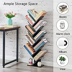 Hoctieon 10 Tier Tree Bookshelf, 10 Shelf Bookcase, Free Standing Tree Bookcase, Display Floor Standing Shelf for Books, Book Organizer Shelves for Home Office, Living Room, Bedroom, Black