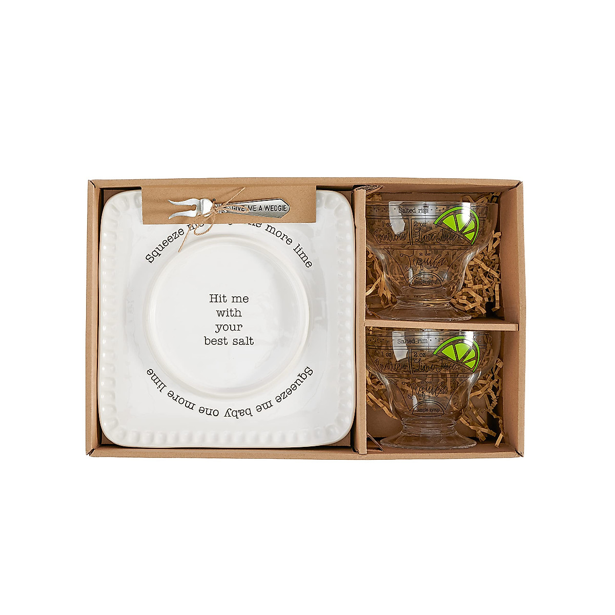 Mud Pie Margarita Gift Box | Includes 2 Margarita Glasses and Lime and Salt Rimmer