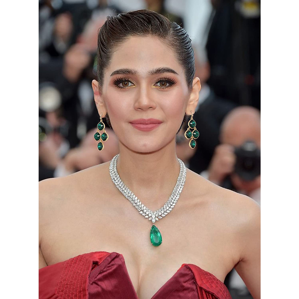 LILIE&WHITE Gold Statement Earrings For Women Emerald Crystal Dangle Earrings Fashion Drop Earrings Chandelier Earrings Gold Jewelry For Women Green Earrings