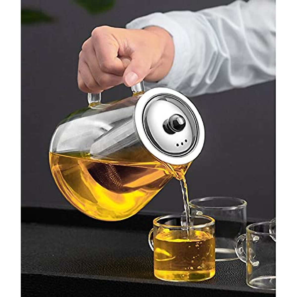 Mini Size Glass Teapot Tea Kettle-with Stainless Steel Removable Infuser for Blooming Tea & Loose Leaf Tea, Microwave & Stovetop Safe, 550ML/18oz (S-550)