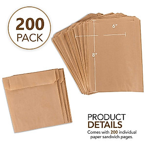 Paper Sandwich Bags Kraft Brown 200 Pack - Biodegradable and Compostable Food Grade Paper Bags - Unbleached Compostable Natural Kraft Paper Stock Bags for Bakery Cookies, Treats, Snacks, Sandwiches