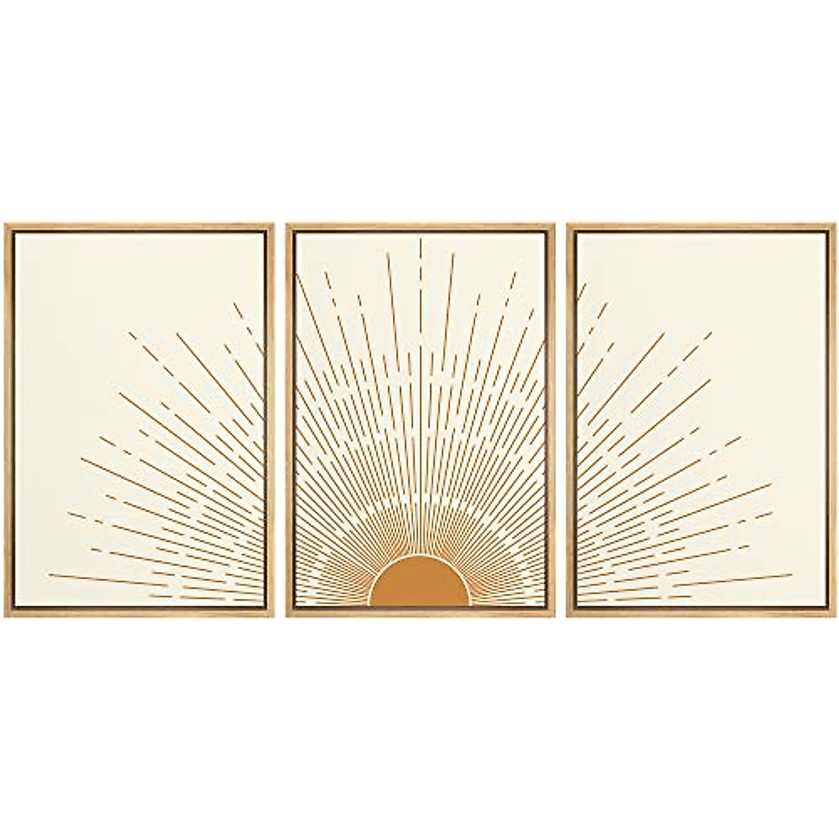 wall26 Framed Canvas Print Wall Art Set Boho Mid-Century Orange Minimal Shining Sun Galaxy Nature Abstract Illustrations Modern Bohemian Decorative for Living Room, Bedroom, Office - 16"x24"x3 Natural