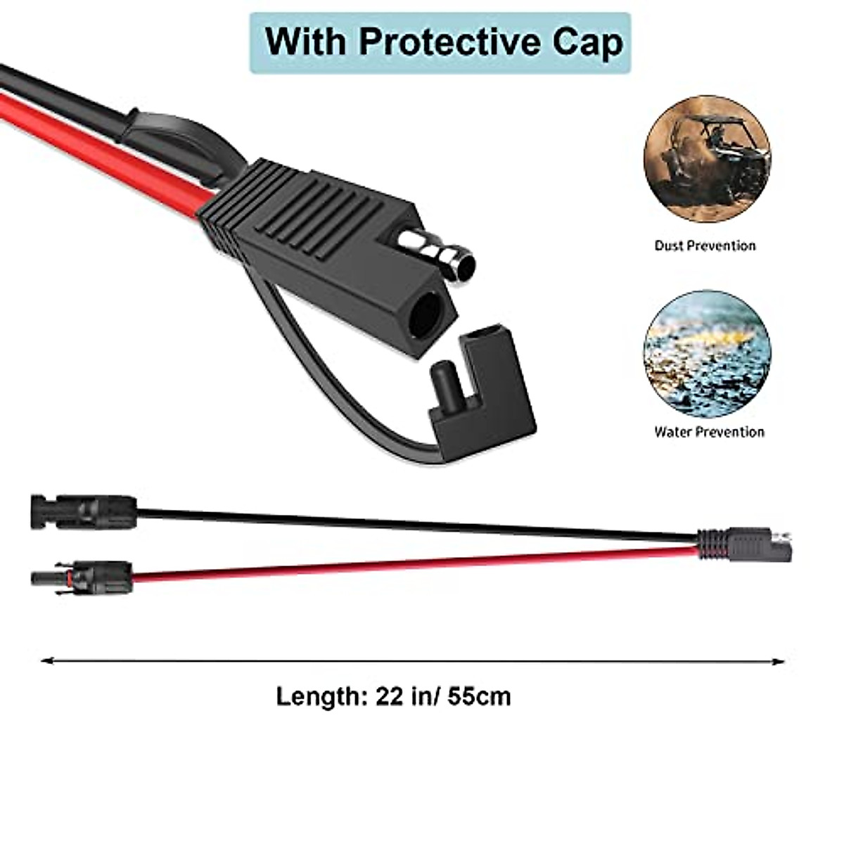 Tsinghwang 2 Set 10AWG Solar Panel to SAE Adapters Solar Extension Cable 50Amps Connectors for RV Solar Panel Battery DC Power Battery Charger 55cm/22in