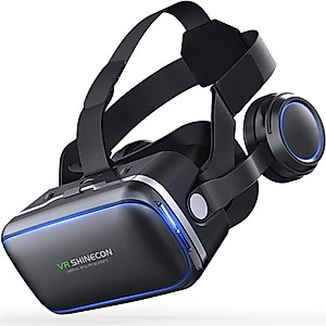 VRSHINECON VR Glasses - Virtual Reality Glasses 3D with Adjustable Headphones Supporting 4.7-6.0" Phone Holders (Color : Black)