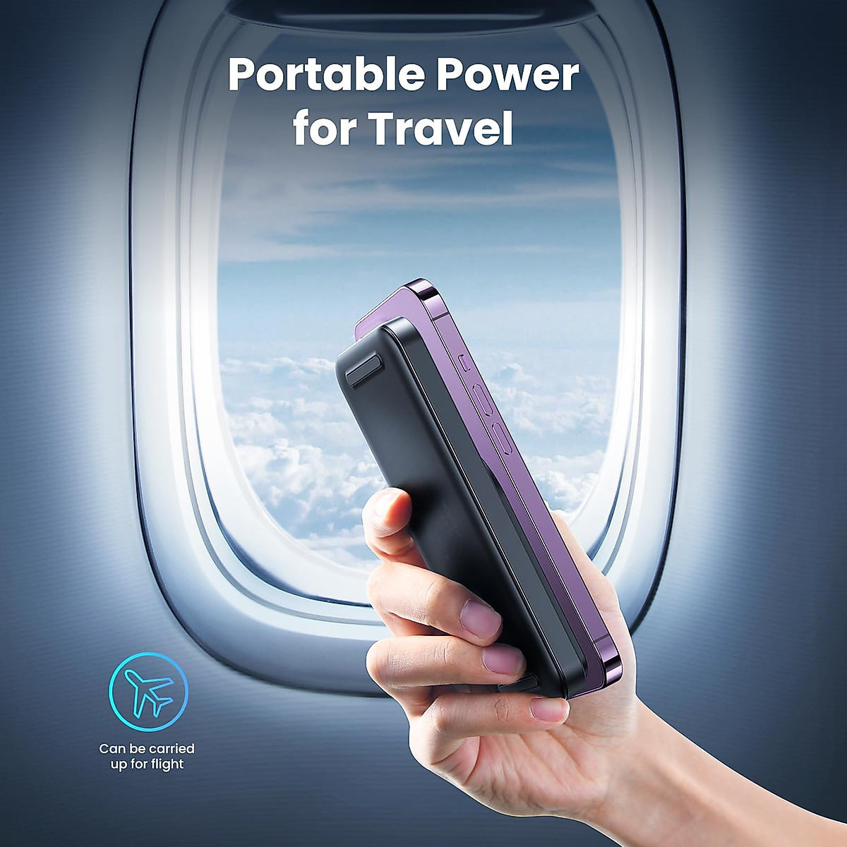 SQERO Wireless Portable Charger Power Bank with Magnetic Foldable Stand Charge Station Compatible with MagSafe, 10000mAh 22.5W PD Fast Charging for Magsafe Battery Pack (Black)