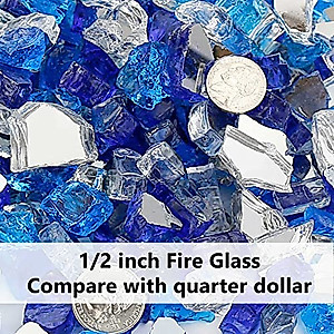 Grisun Fire Glass with Drop-in Fire Pit Kit 24 x 8 Inch, H-Shape Burner with Tray, Come with Upgraded Spark Ignition Kit for Gas Fire Pit, Fire Table