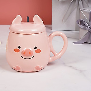 EPFamily Pig Coffee Mug with Lid Pink Coffee Mug with Spoon Novelty Tea Mug for Women Mothers Day Birthday Christmas Holiday Housewarming Gifts for Pig Lovers