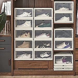 Oroonoko Large Shoe Box for Storage Sneakers,6 Packs Hard Plastic Stackable Display Shoe Box With Lip Clear Door for Sneakers Heels Up To US Size 13'' Collection (6)