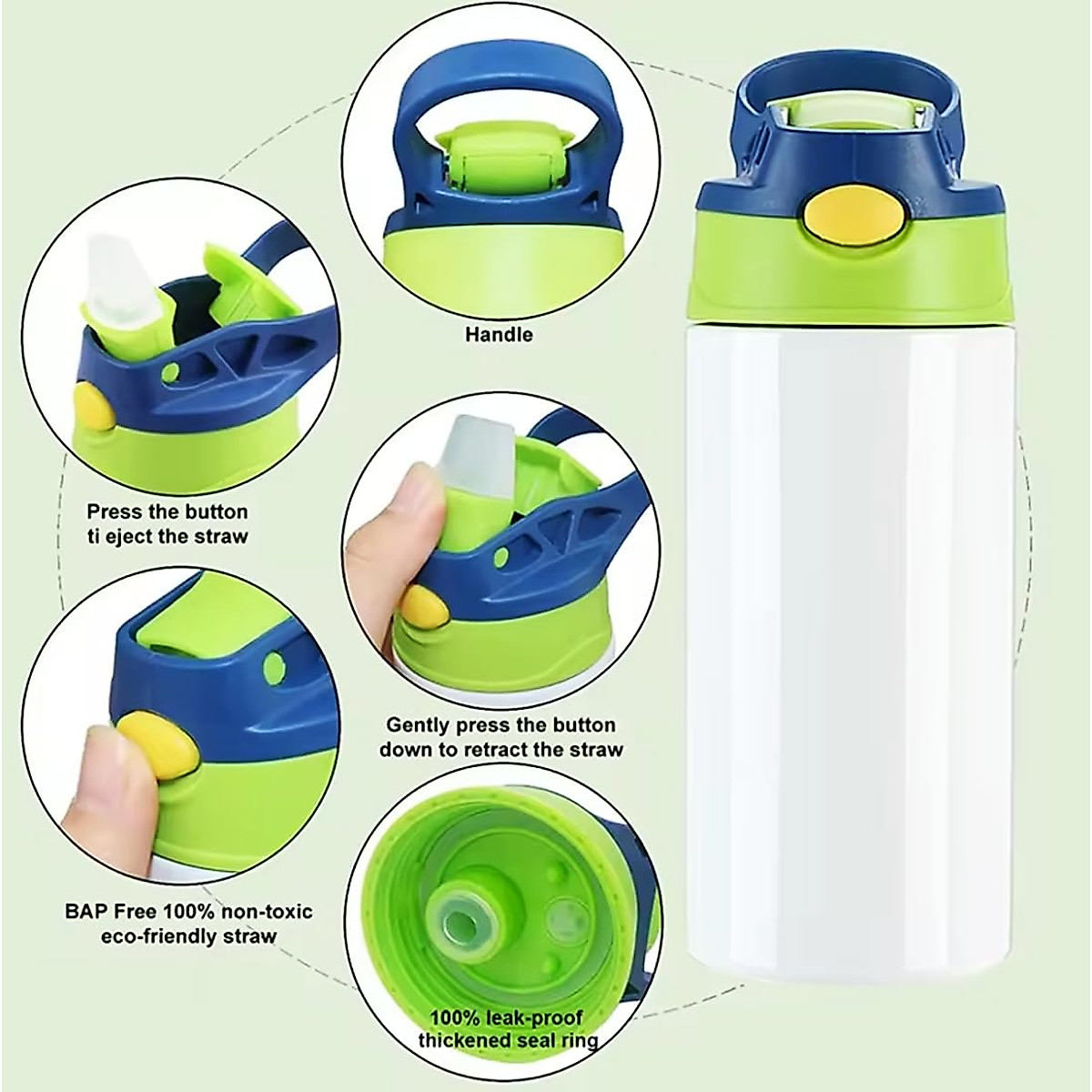 Icesip 50 PACK 12oz Kids Sublimation Tumbler Bulk,Sublimation Kids Water Bottle with One-click Pop-up Straw Lid and Handle, Spill Proof lid,for Water,Drinks