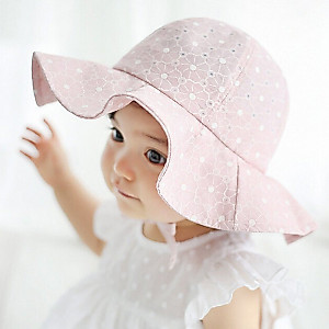 Baby Girls Toddler Bucket Hats UPF 50+ UV Ray Sun Protection Hat Wide Brim Cap with Chin Strap for 1-4 Years (Pink)