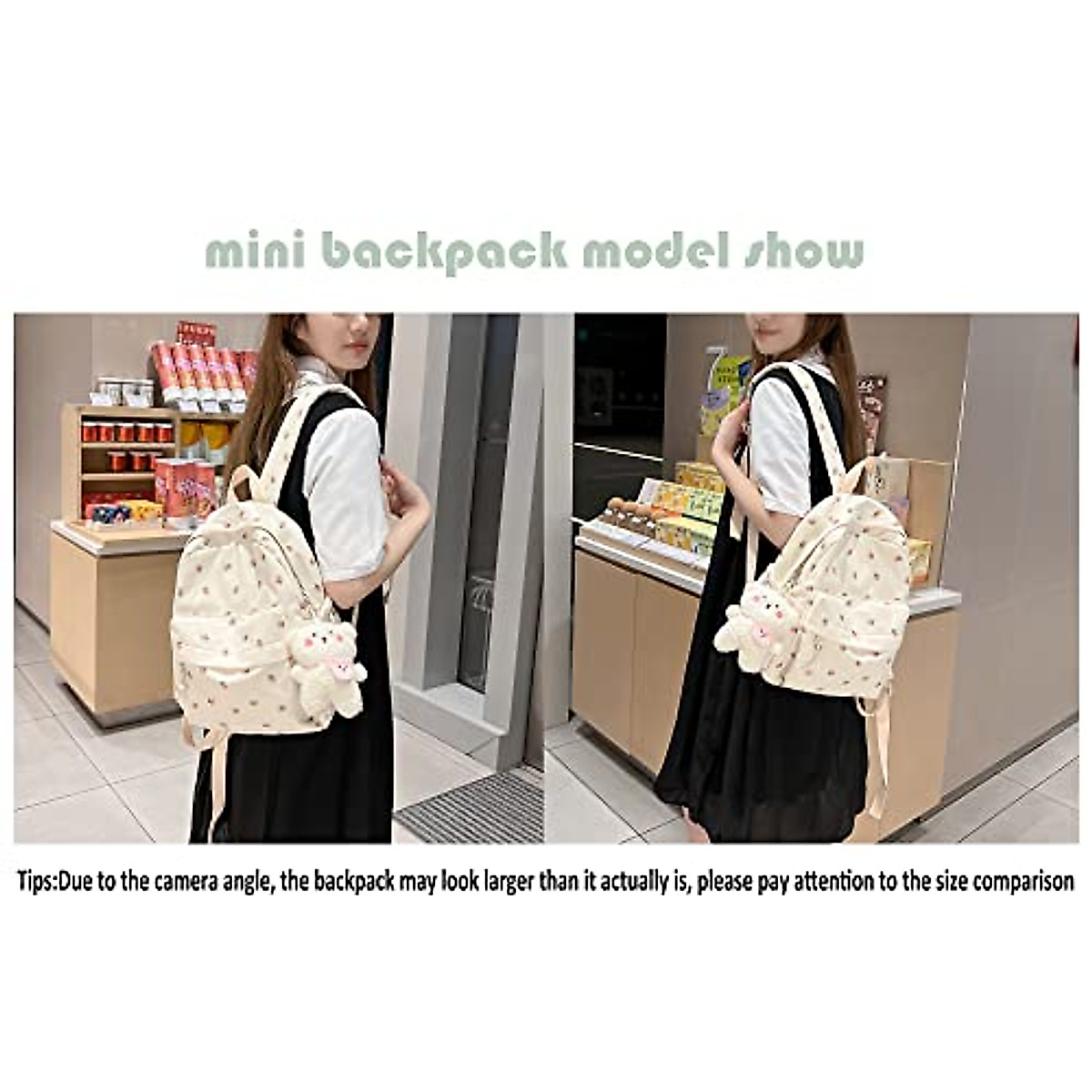 ZFOFLIK Small Flower school bag for Teen Girls Kawaii Floral Backpack for Girls Women Student Aesthetic Cute Mini Bookbag girls backpacks ages 8-10(white)