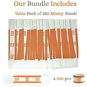 Money Bands Currency Sleeves Straps – Made in USA (Pack of 330 for $50) Self-Adhesive Money Wrappers for Bills Color Coded Wraps Meets ABA Standards, 7.5 x 1.25 inches – Counter Recyclable Kraft Paper