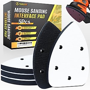 TUSGOR 5 Pack Mouse Detail Sanding Interface Pad Hook and Loop - Triangle Sanding Pads with 5 Holes Foam Interface - Mouse Sander Sandpaper Backing Pad for Flexibility & Balancing Sanding Pressure