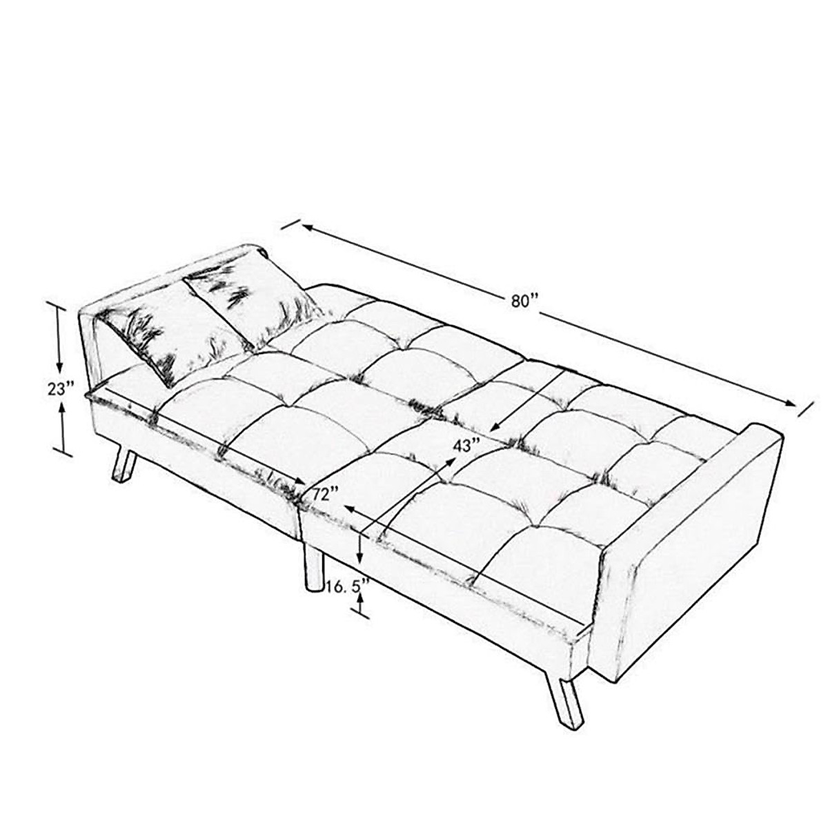 Legend Furniture 80'' Velvet Fabric Convertible Futon Bed with Two Pillows, Sleeper Sofa Couch with 3 Adjustable Backrests, Large Sleeping Area Sofabed, Cream