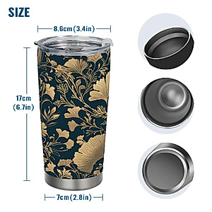 QWEUIOP 20oz Insulated Travel Coffee Mug Golden Ginkgo And Palm Stainless Steel Tumbler with Lid Double Wall Vacuum Coffee Cup For Hot and Cold Drinks14562