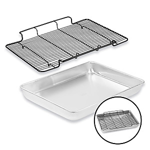 Baker's Secret Non Toxic Large Roasting Pan with 18" Rack, Roaster 100% Recycled Aluminum, Turkey Roasting Pan, Vegetables, Poultry, Easy-Release - The Natural Aluminum Collection