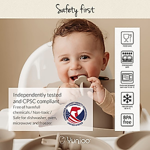 Yunioo Extra Heavy Silicone Baby Feeding Set Essentials, Premium 9-Piece Set of Baby Led Weaning Supplies with Silicone Baby Plate with Lid, Superior Suction Bowl and Baby Utensils - Beige