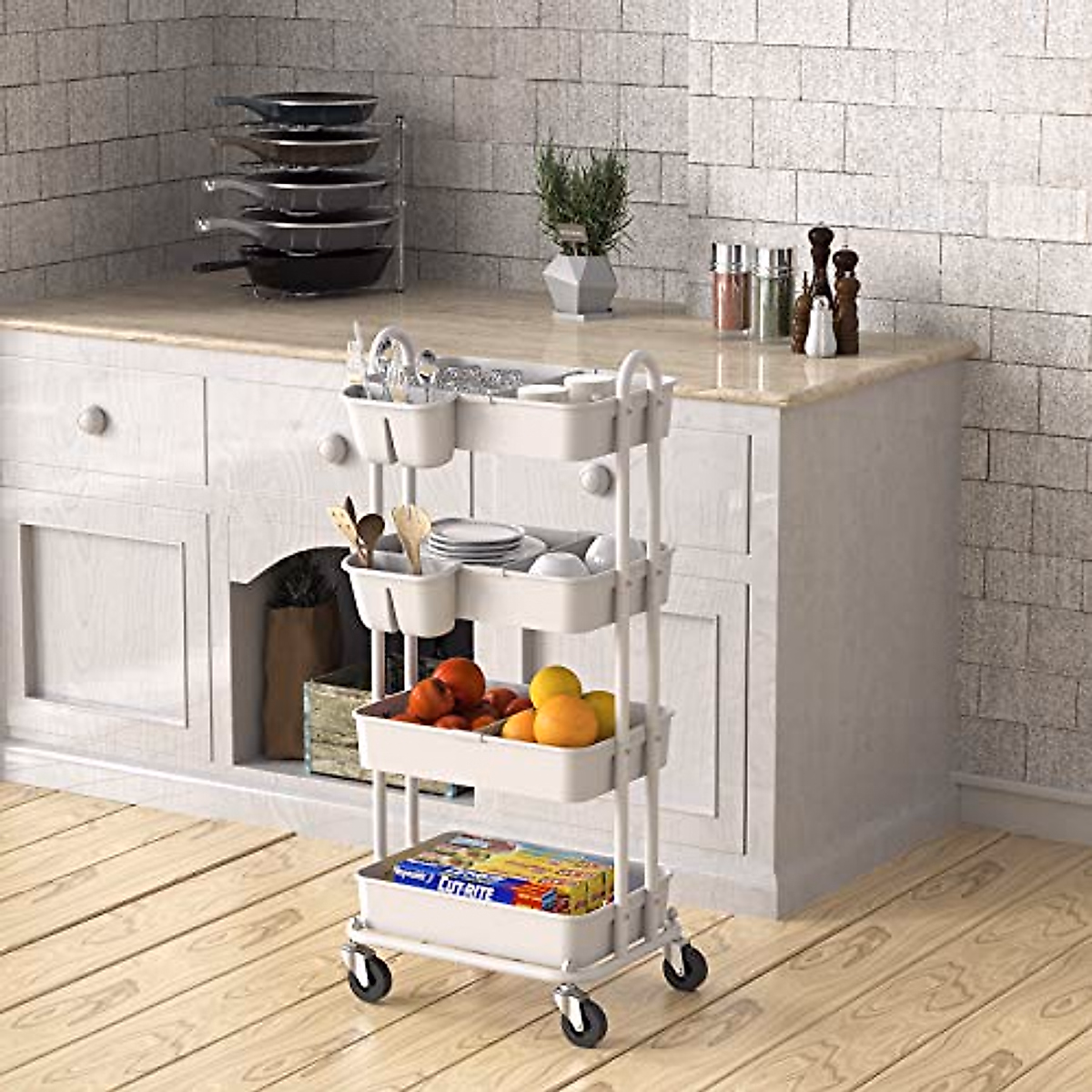 SimpleHouseware Heavy Duty 4-Tier Utility Rolling Cart, White