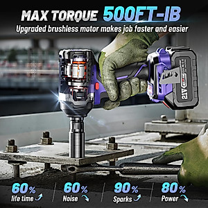 Elikliv Cordless Impact Wrench 1/2 inch, 500Ft-lbs Max Torque(650N.m), 21V 3000 RPM Power Impact Gun with 4 Sockets, 4000mAh Battery with Fast Charger, Electric Impact Driver for Car Truck Tires Home