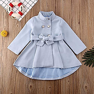 woshilaocai Toddler Kids Baby Girl Fall Winter Clothes Long Sleeve Jacket Trench Coat Windbreaker Breasted Belt Outerwear (light blue, 3-4 years)