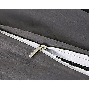 Colourful Snail 100-Percent Natural Washed Cotton Duvet Cover Set, Ultra Soft and Easy Care, Fade Resistant, Queen/Full, Dark Grey