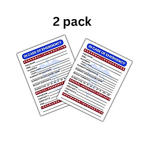ICE Medical Card for Refrigerator in Case of Emergency Fridge Magnet |2 pk 5.5x4.3” Important Phone Numbers Call List for First Responders, Ambulance, Caregivers Toolbox Adult 911