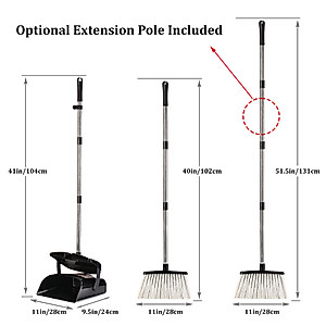 Broom and Dustpan Set for Home with Lid Indoor Upright Dustpan and Broom Combo Dust Pan with Long Handle Standing Sweeper Angle Broom Sweeping Room Office Garden Kitchen Floor Kids Pet Hair