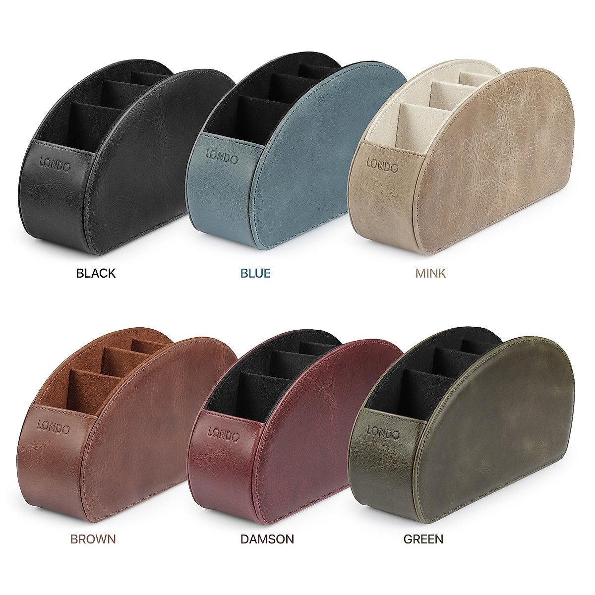 Londo Remote Control Holder with 5 Pockets - Store DVD, Blu-Ray, TV, Roku or Apple TV Remotes - Italian Genuine Leather with Suede Lining - Slim, Compact Living or Bedroom Storage